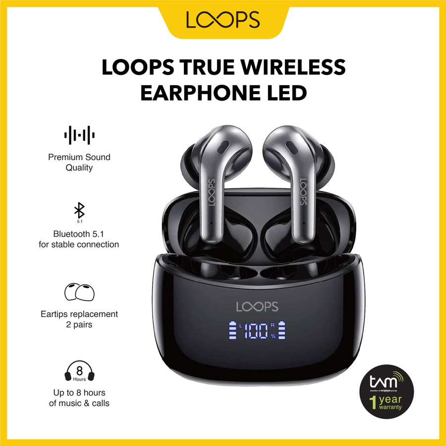 Jual LOOPS True Wireless Earphone LED TWS Bluetooth X03 hitam | Shopee ...