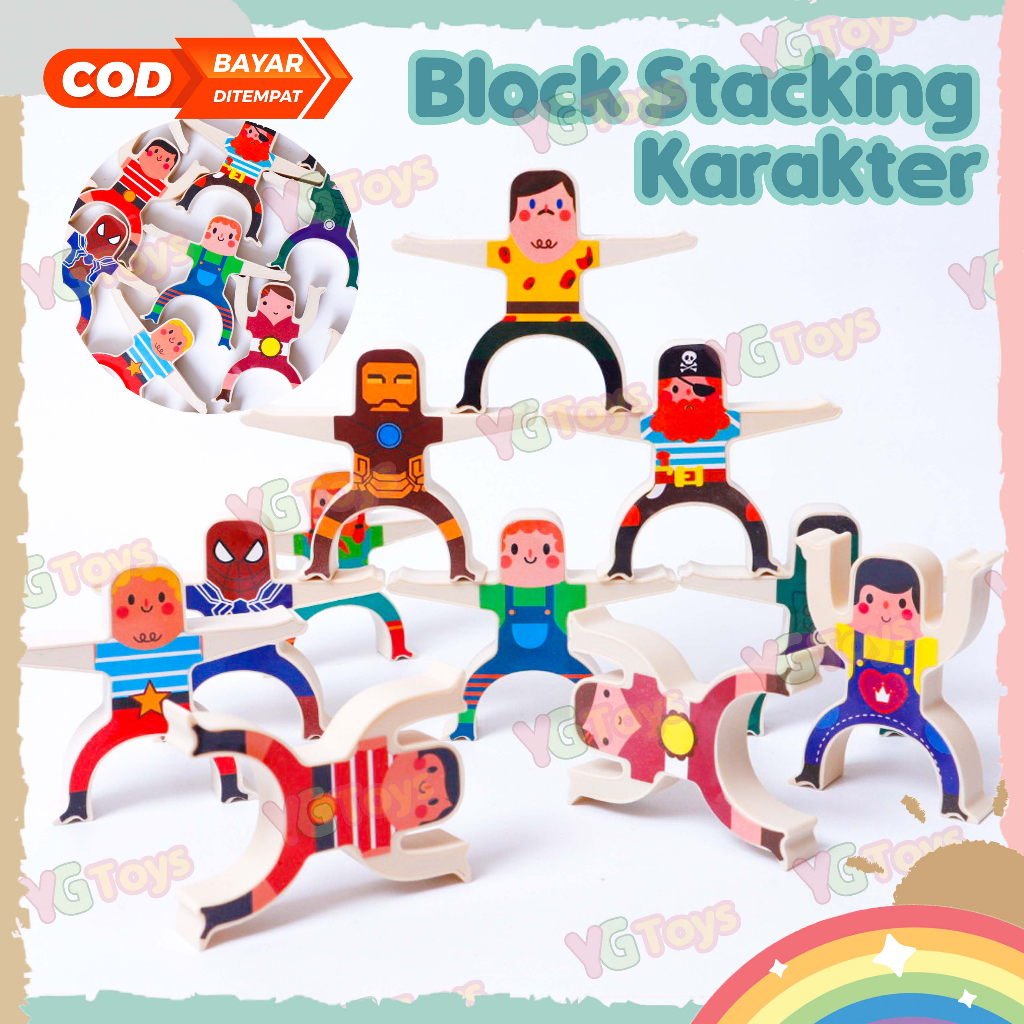 Jual YGtoys Stacking Block Karakter Stacking Block Orang Super Hero Kartun Mainan Domino Stacko ...