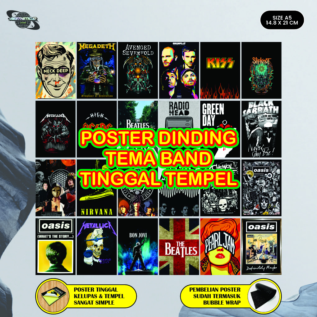 Jual Poster Sticker Dinding Dekorasi Kamar Aesthetic Tema Band | Shopee ...