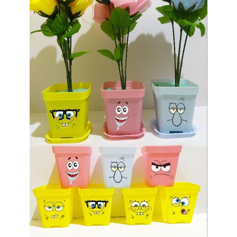 Jual Pot bunga mini dekorasi aesthetic/ pot bunga plastik karakter ...