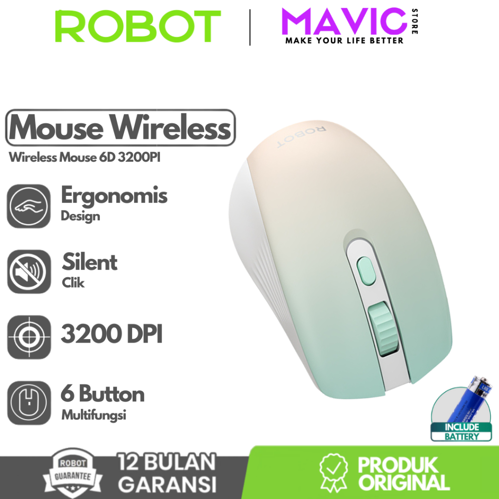 Jual ROBOT M370 Mouse Wireless 2.4GHz Silent Klik Optical 3200DPI ...