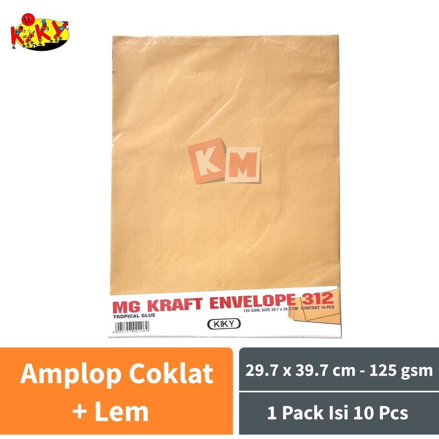 Jual Amplop Coklat Lem Kiky 312 Kraft Envelope 125 gsm 29.7x39.7 Isi 10 ...