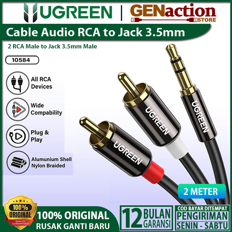 Jual Cable Aux Audio 3.5mm to 2 RCA UGREEN Stereo Speaker Splitter ...