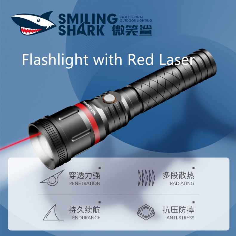Jual SENTER LED SMILING SHARK E221 PLUS LASER - 3 MODE CAHAYA - ZOOM ...