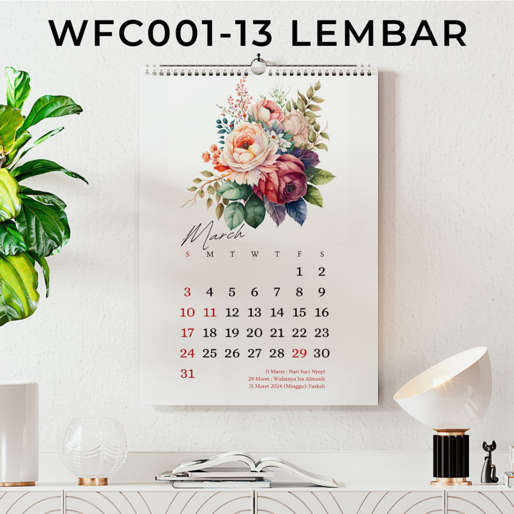 Jual Kalender Dinding 2024 Kalender Bunga hiasan dekor dinding ...