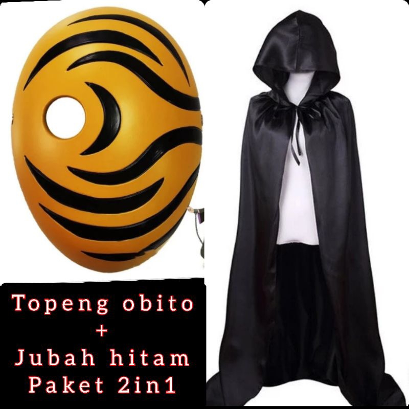 Jual paket topeng Obito api kuning+jubah hitam cosplay Halloween anime ...