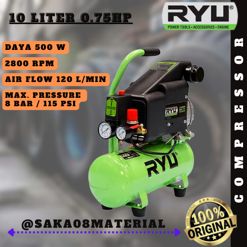 Jual JUAL KOMPRESOR ANGIN LISTRIK 10 LITER 0.75 HP TIPE RCP75-1 RYU ...