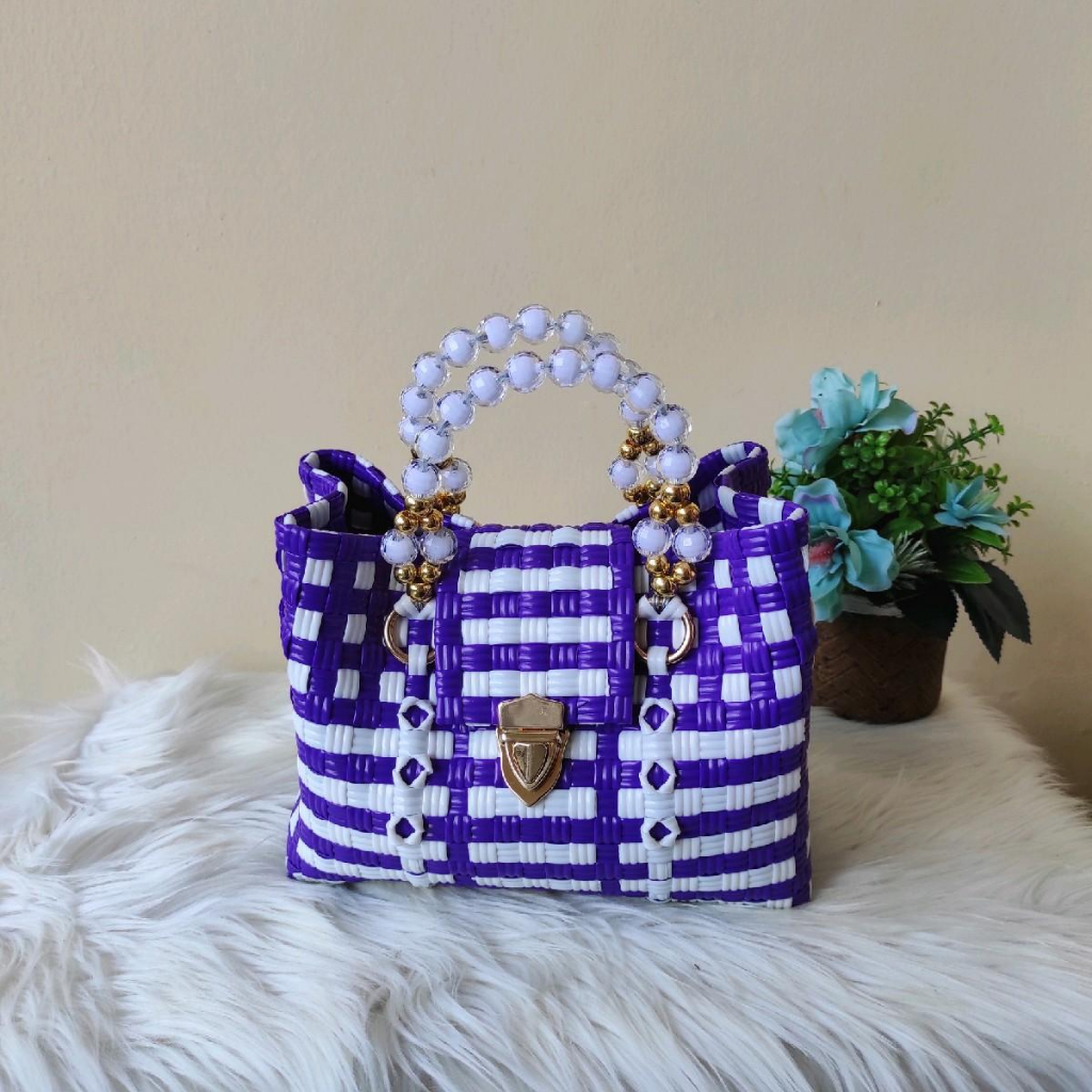 Jual Tas Anyam Jali Handle Mutiara Akrilik Premium Ukuran XS Dengan ...