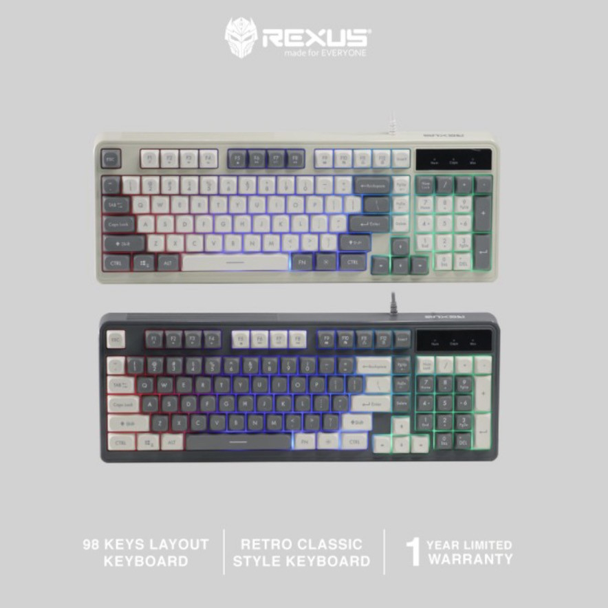 Jual Rexus K98M Full Size Keyboard Gaming Membrane 98 keys Retro Style ...