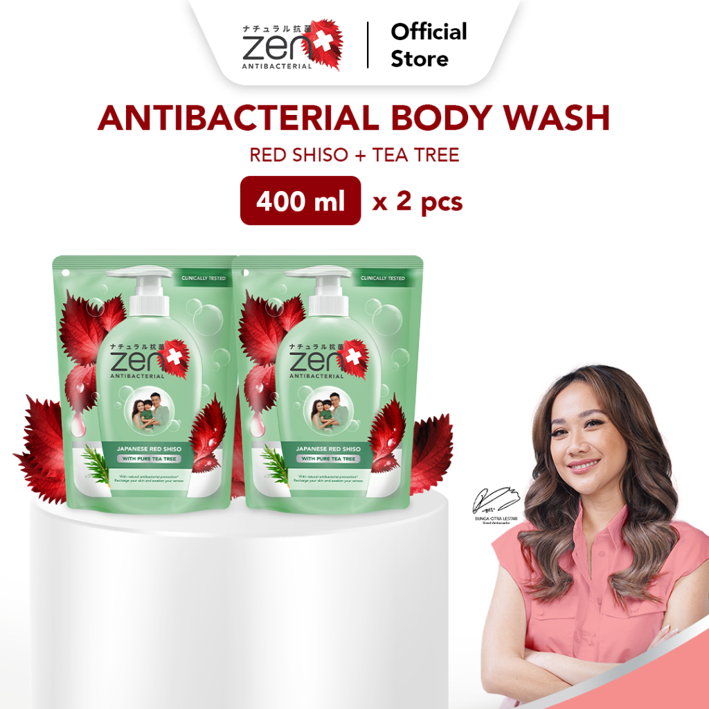 Jual Zen Antibacterial Body Wash Shiso & Tea Tree Refill 400ml isi 2pcs | Shopee Indonesia