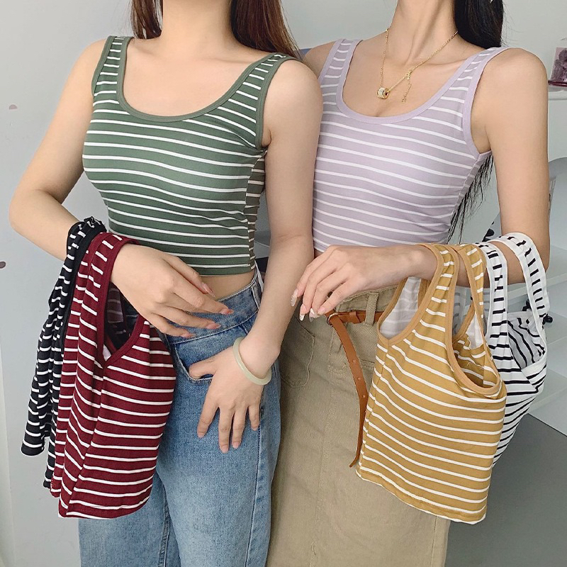 Jual TankTop Tanktop Wanita Singlet Bralette Motif Garis (T54)Crop Top Spaghetti Atasan Wanita ...