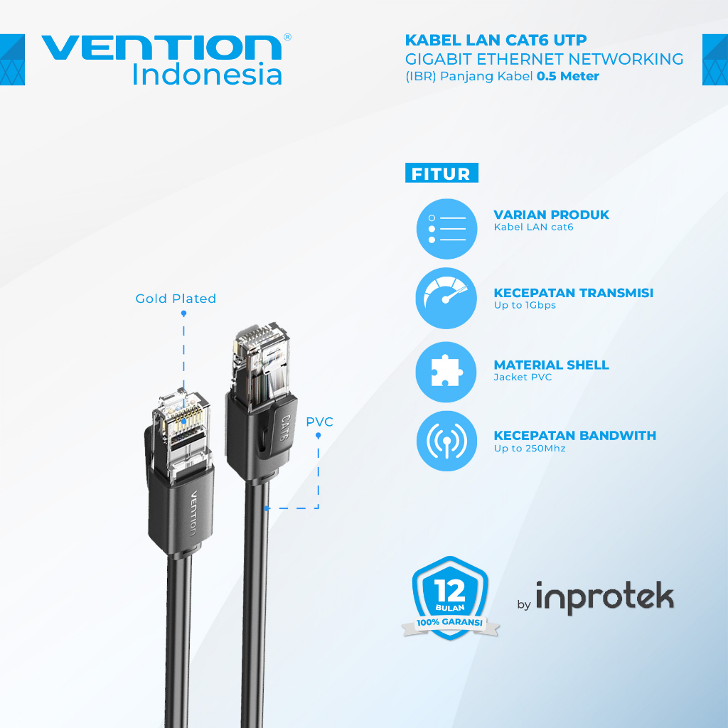 Jual Vention Kabel Ethernet CAT 6 RJ45 Gigabit LAN Network UTP IBR Round Black | Shopee Indonesia