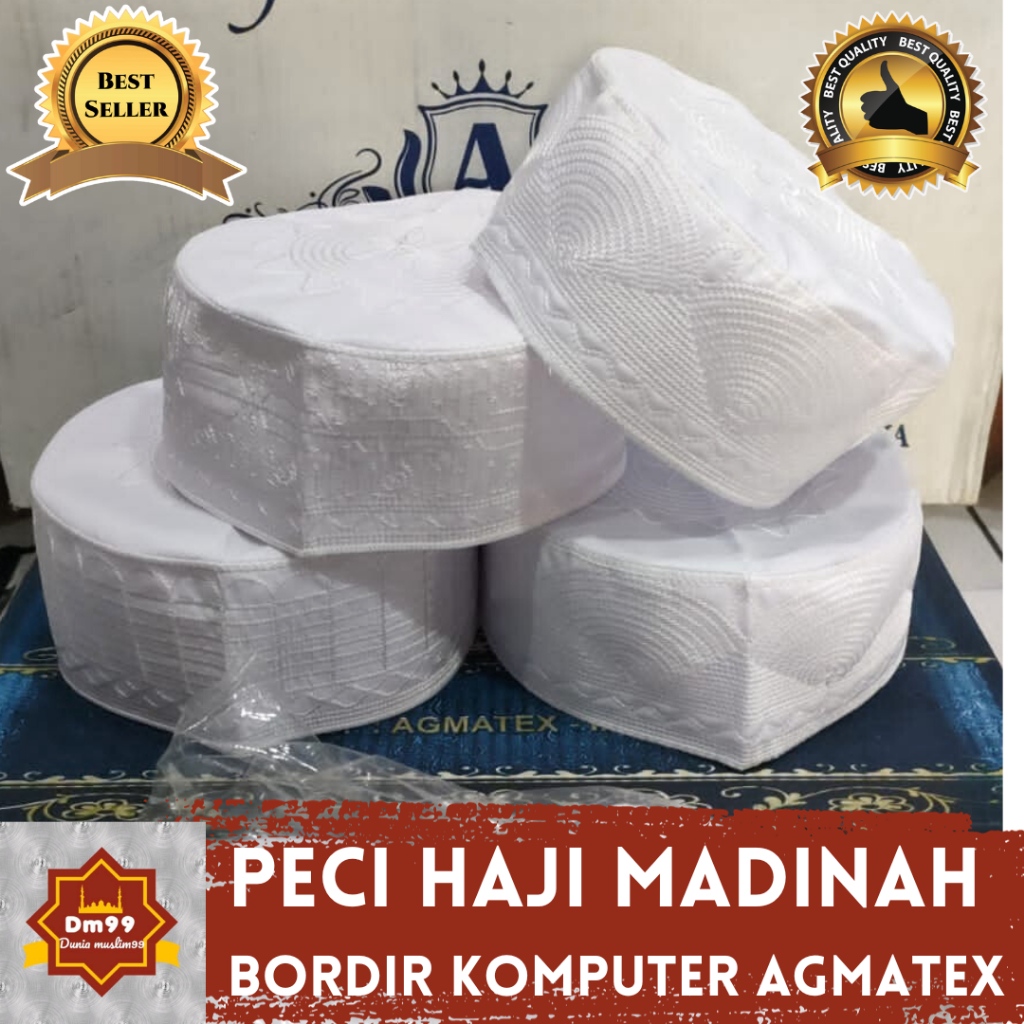 Jual Peci Haji Muslim Madinah Bordir Computer Merek Agmatex Bahan Katun ...