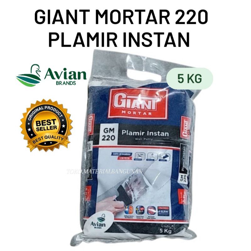 Jual GIANT MORTAR 220 PLAMIR INSTAN 5 KG SEMEN PUTIH | Shopee Indonesia