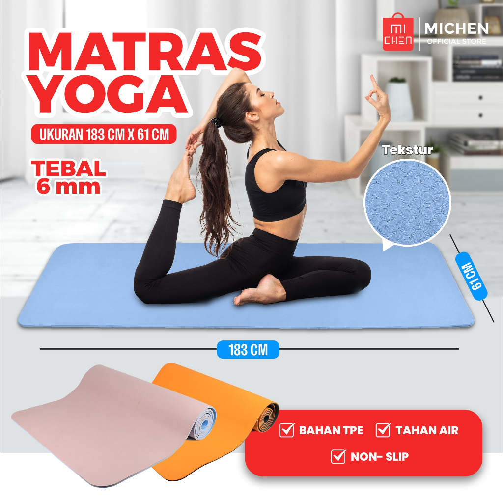 Jual Matras Yoga busa Tiker Olahraga Anti Slip Tebal Premium yoga Mat ...