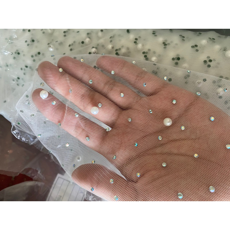 Jual Kain TILE STONE MUTIARA / TULLE RHINESTONE SWAROSKI / RHINE ...