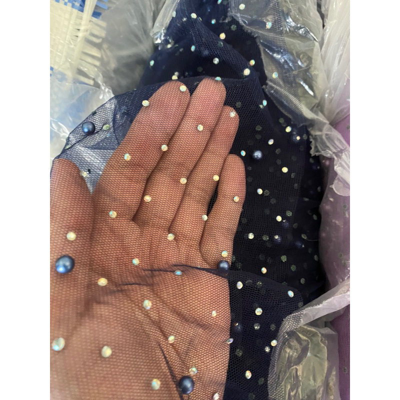 Jual Kain TILE STONE MUTIARA / TULLE RHINESTONE SWAROSKI / RHINE ...