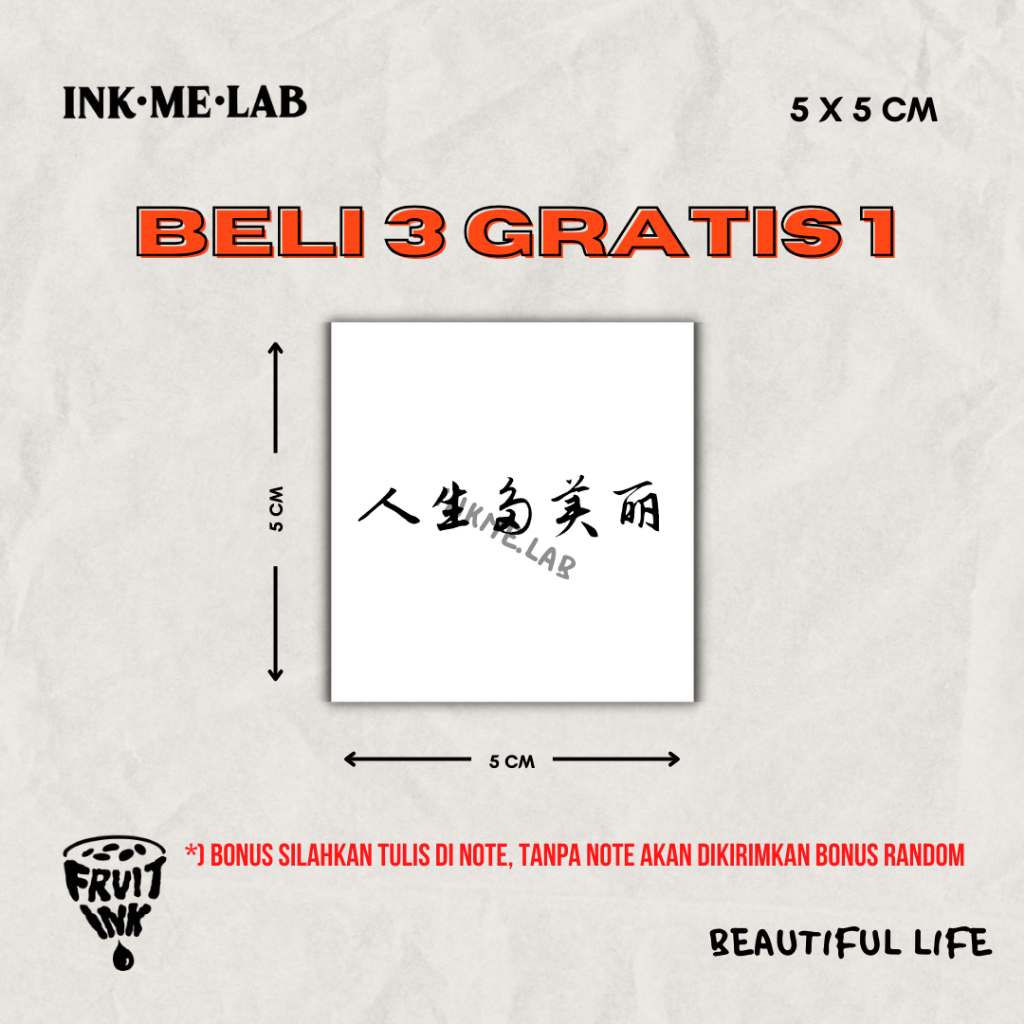 Jual Beautiful Life Tattoo by Inkmelab 5x5, Fruit Ink Tattoo Temporer ...