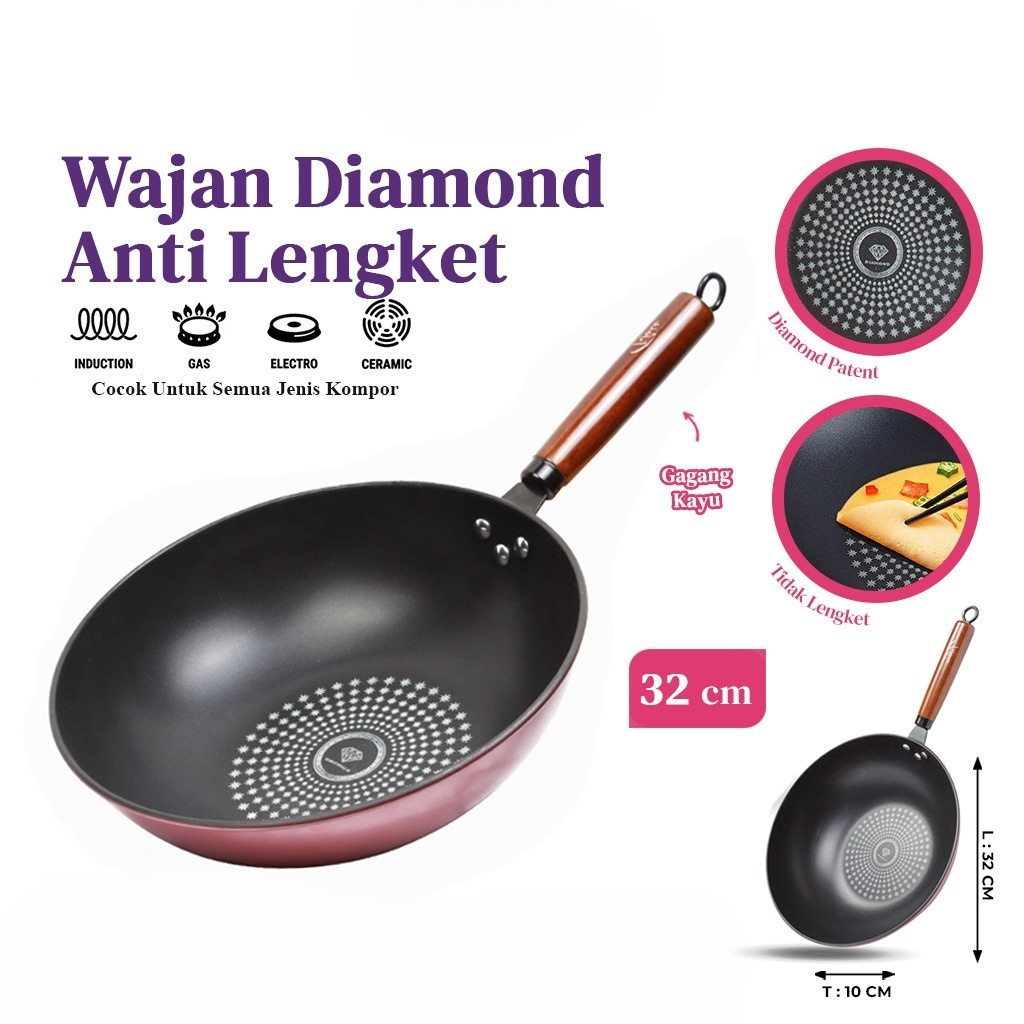 Jual WAJAN ANTI LENGKET DIAMOND 32CM PENGGORENGAN SERBAGUNA WOKPAN ...