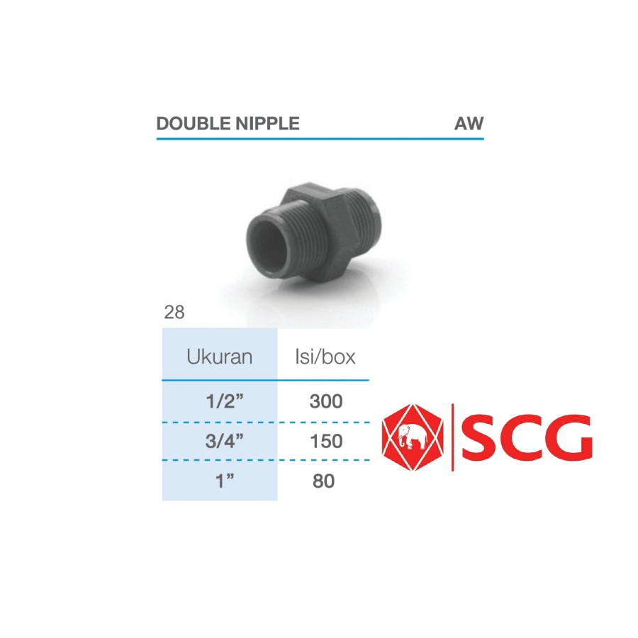 Jual Sambungan Pipa Dobel Nepel / Fitting Double Nipple PVC 1/2" AW SCG ...