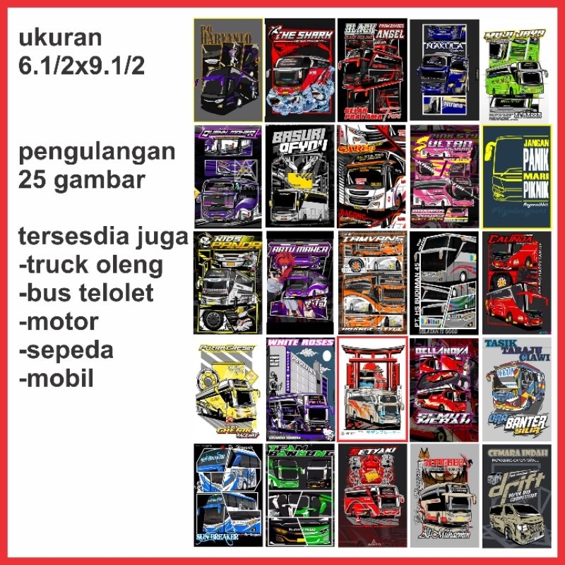 Jual STIKER LEMBARAN A3+ 25 GAMBAR TRUK OLENG BUS BIS BASUARI TELOLET ...