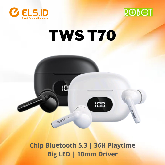 Jual Robot T70 Airbuds TWS Bluetooth 5.3 | Shopee Indonesia