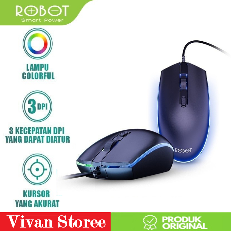 Jual ROBOT M130 Mouse Wired Colorful LED 3 Kecepatan 1600 DPI Kursor ...