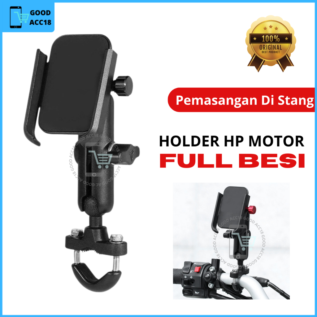 Jual Holder Hp Motor Stang Bahan Full Besi Stability HM31 Phone Stand Dudukan Handphone 360 ...