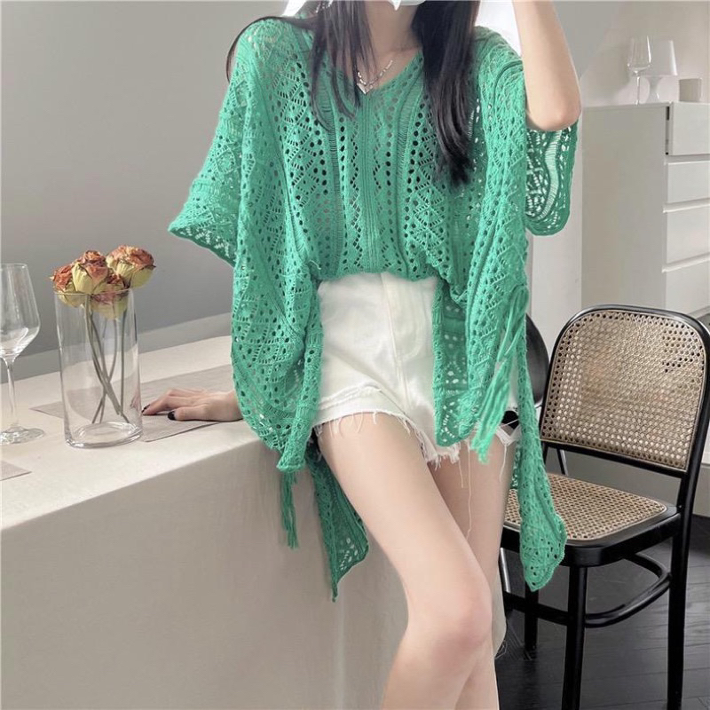 Jual TM J1020# Emiola Rajut Hollow Out Loose Knit Top import | Shopee ...
