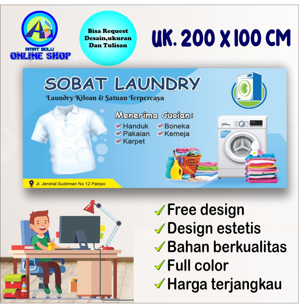 Jual SPANDUK LAUNDRY UKURAN 200X100 BISA REQUEST UKURAN , TULISAN ...