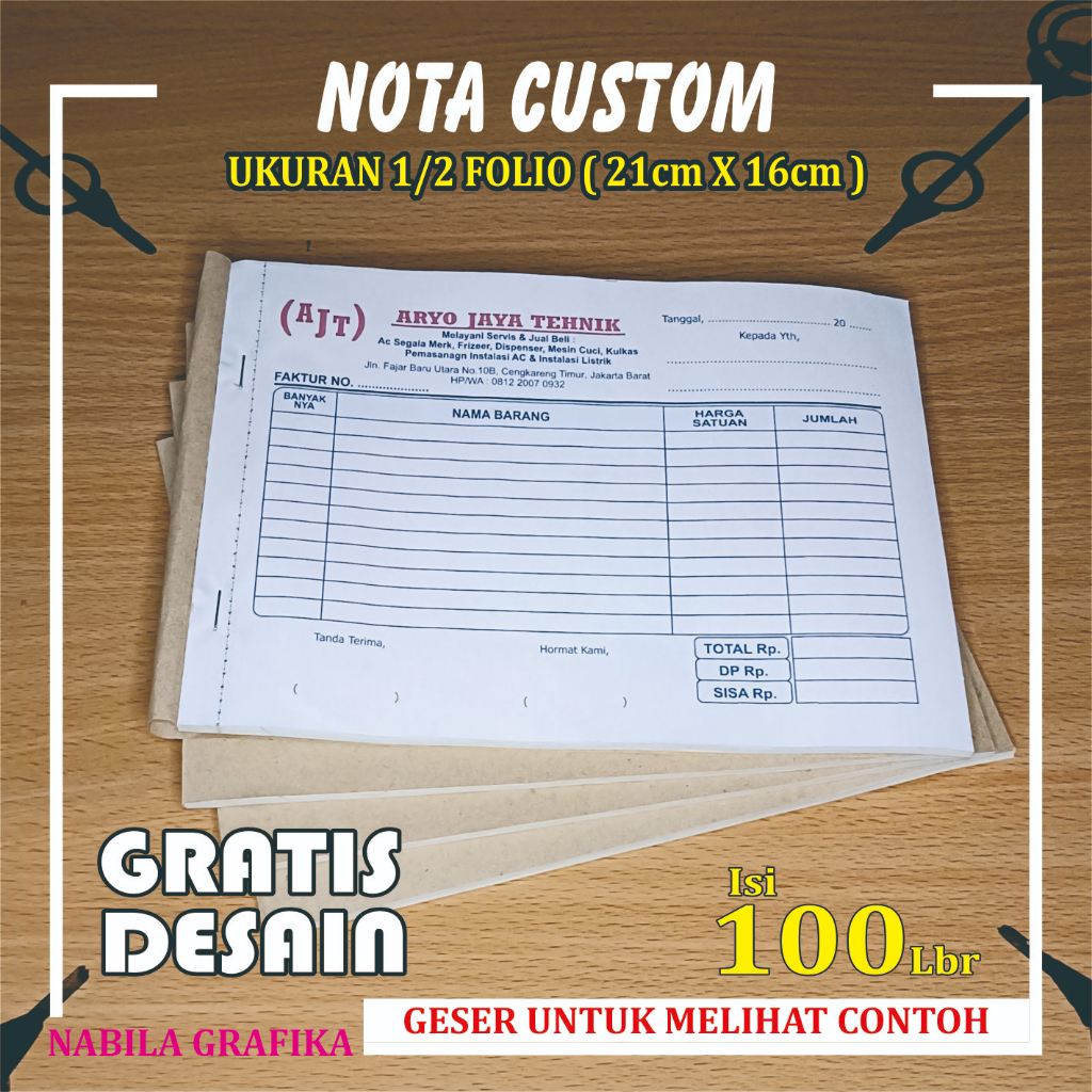 Jual Nota 1/2 folio 2 ply isi 100 lembar custom nama toko usaha sendiri ...