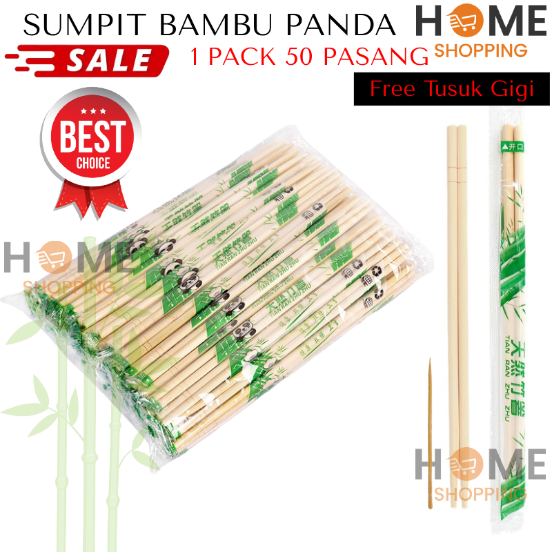 Jual [HS] BAMBOO CHOPSTICK 50 PAIR + TOOTHPICK / SUMPIT BAMBU STERIL 50 ...