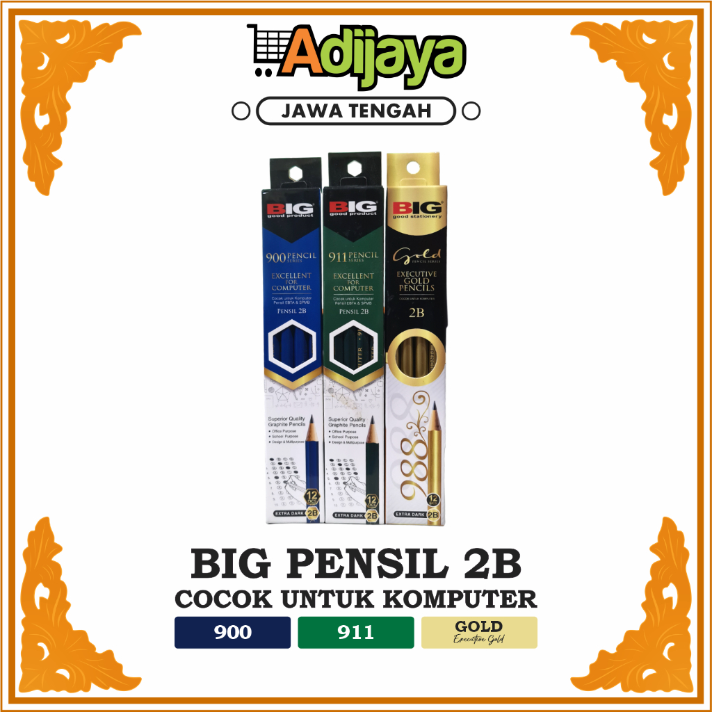 Jual Pensil 2B BIG Standar Ujian Komputer Gold Lebih Elegan Graphite 1 LUSIN Pencil Extra Dark ...