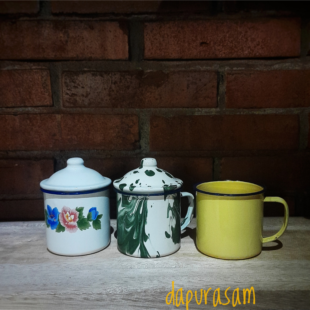 Jual Gelas Enamel 8cm Mug Enamel Vintage Jadul Lurik- Kembang- Polos ...