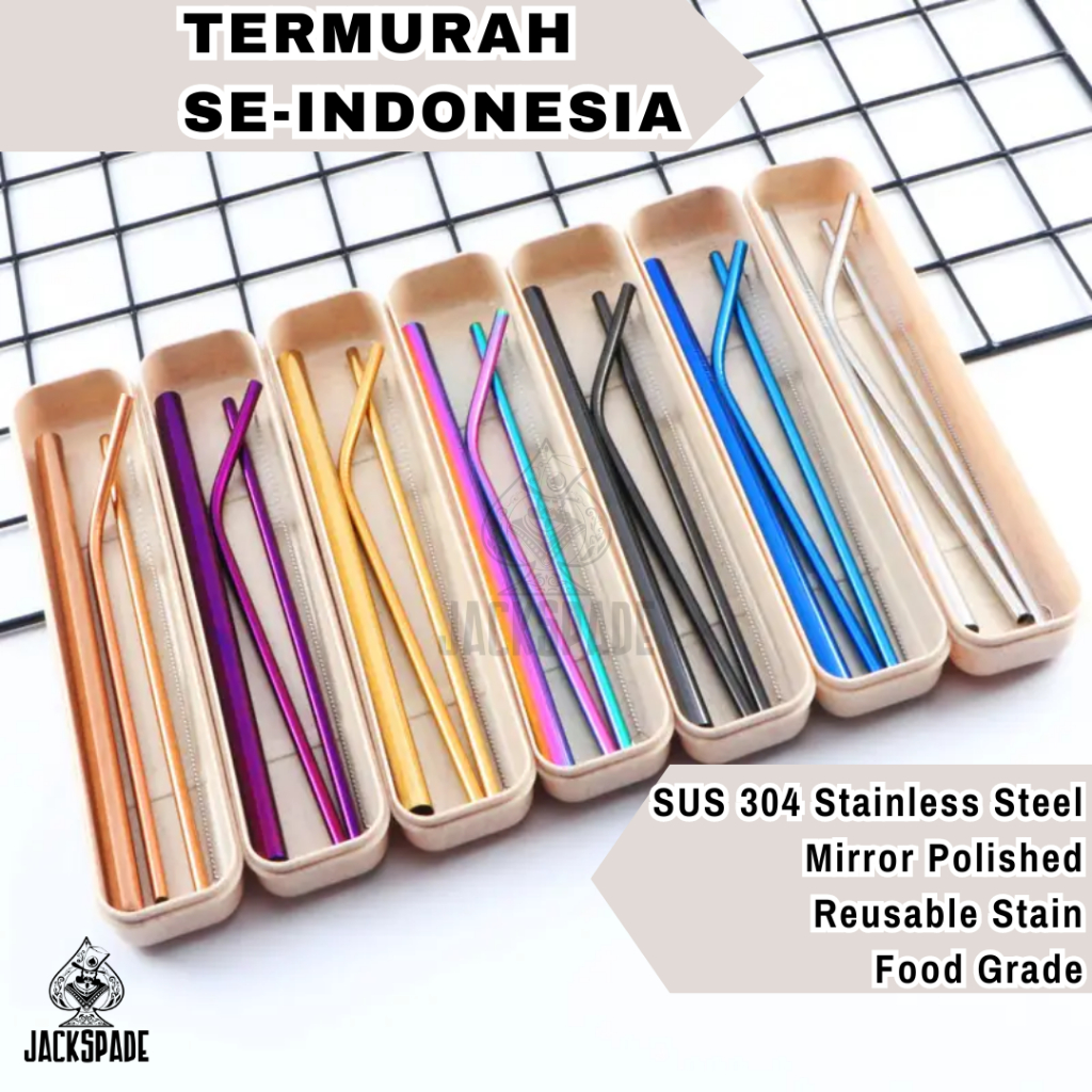 Jual 5 in 1 Set Sedotan Stainless Steel SUS 304 Gold Emas Portabel Box ...