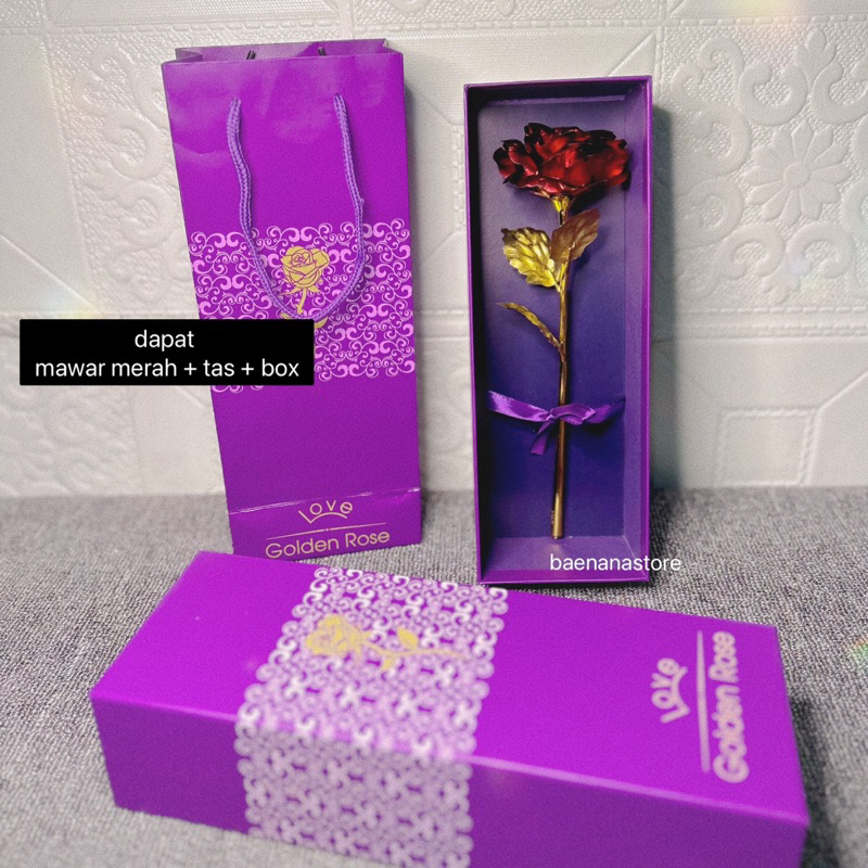 Jual Gift bunga mawar merah anti layu - gift box rose - mawar gold foil ...