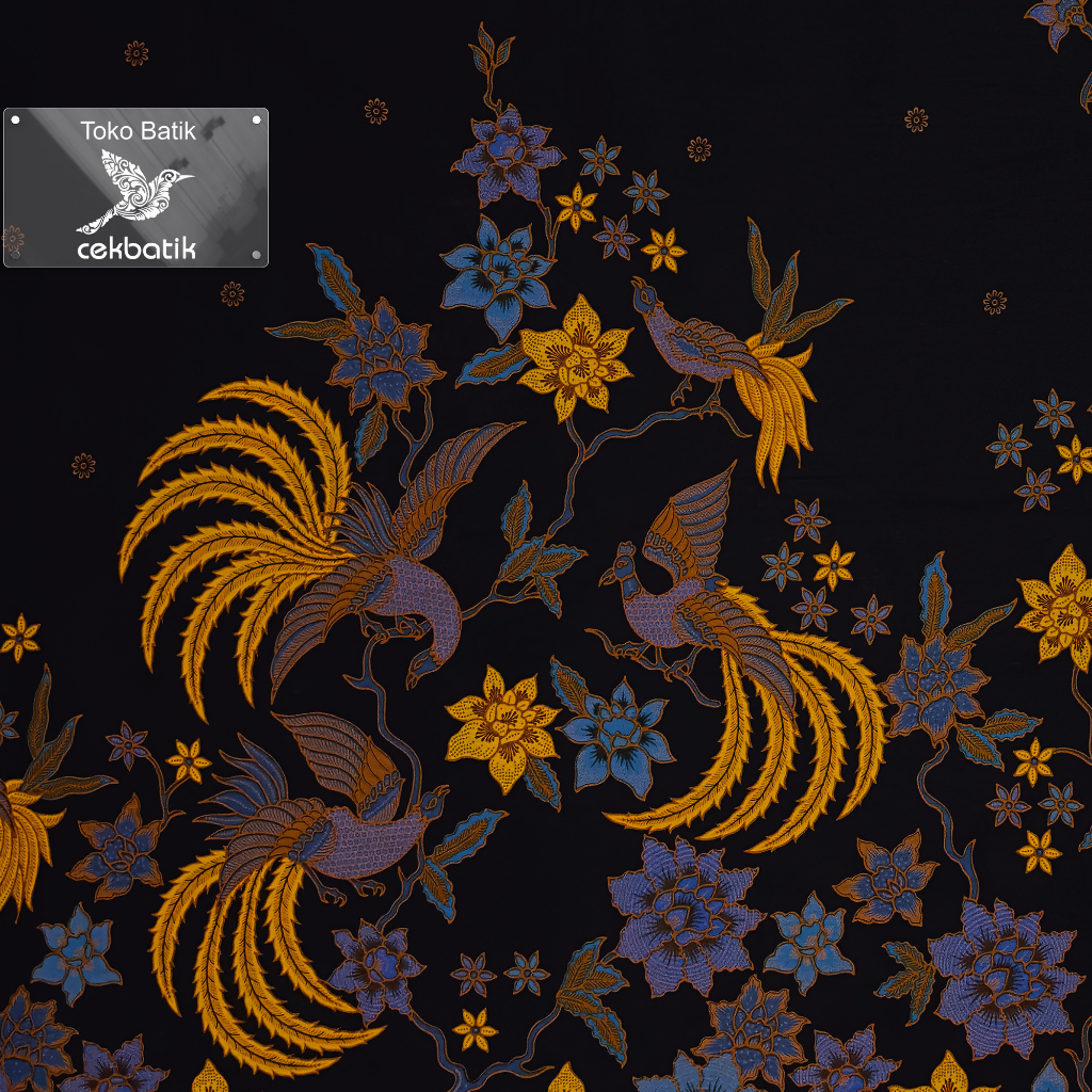 Jual Kain Batik - Motif Batik Burung Merak Bunga Hitam Manis V30 (Biru ...