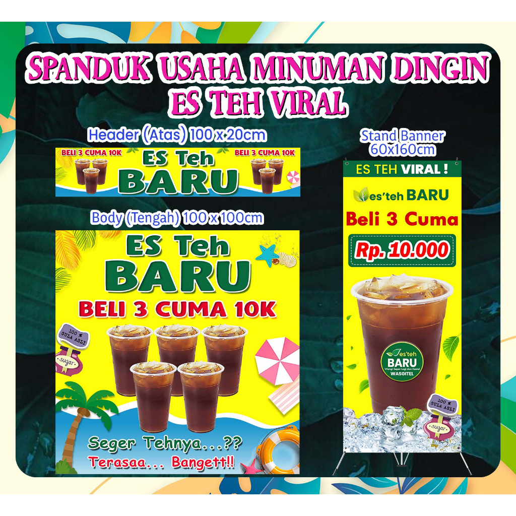 Jual Spanduk Kedai Warung ES Teh Manis POCI, SOLO, NUSANTARA, Banner Es ...