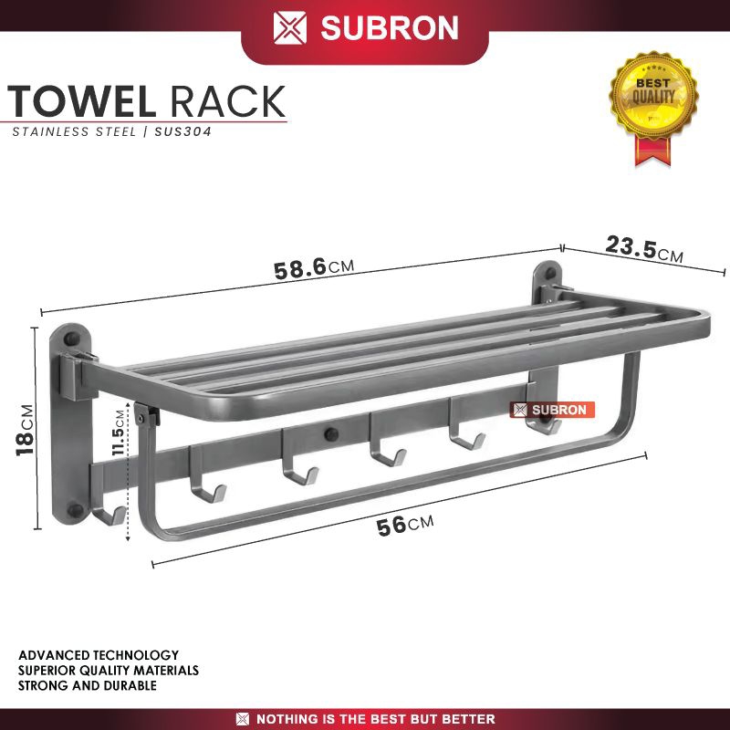 Jual Gantungan handuk Lipat Stainless Abu abu / Rak handuk 5 baris abu ...