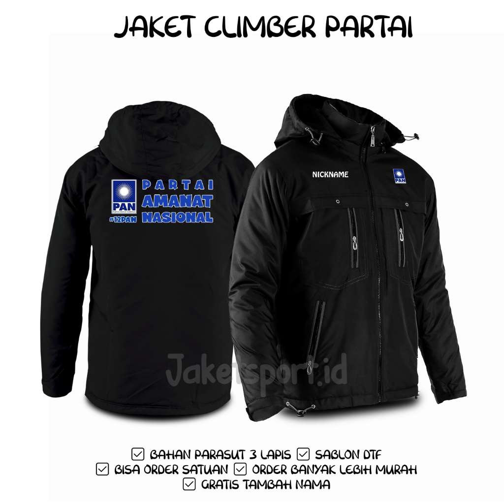 Jual Jaket partai PAN ( Partai Amanat Nasional ) Custom tahan angin ...