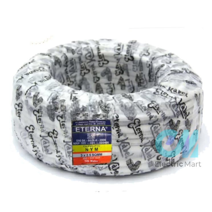 Jual Kabel Eterna NYM 3x2,5 Roll 50 Meter Kabel Listrik Putih 3 Tembaga Kawat Tunggal Engkel 2.5 ...