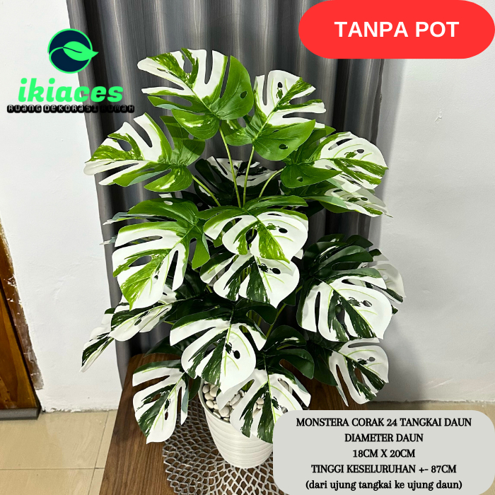 Jual DAUN MONSTERA CORAK 24 DAUN PLASTIK JUMBO MONSTERA ARTIFICIAL ...
