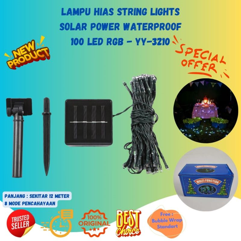 Jual Lampu Hias String Solar Power Waterproof 100 LED RGB 12 Meter ...