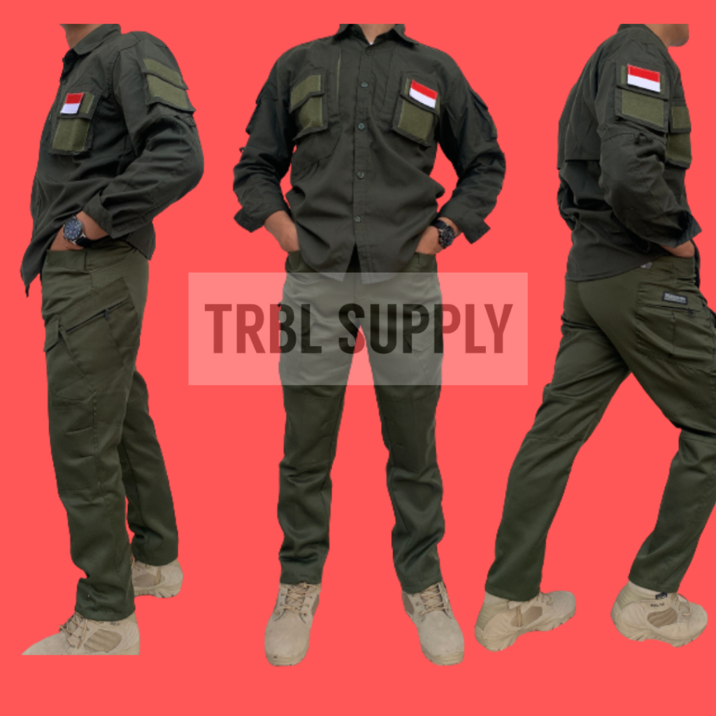 Jual Satu Set Seragam Tactical HIJAU | Setelan Kemeja dan Celana Taktikal HIJAU | Shopee Indonesia