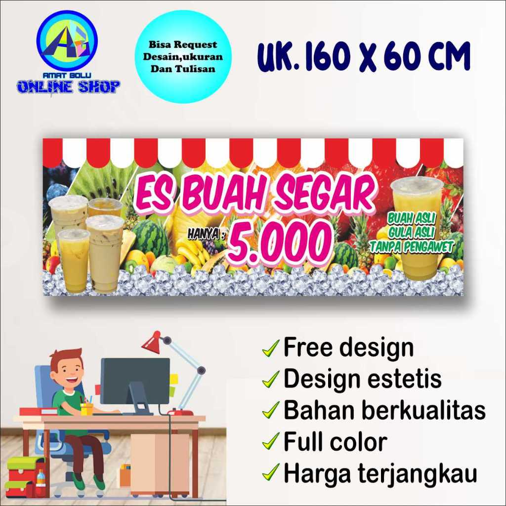 Jual SPANDUK ES BUAH SEGAR 5000 UKURAN 160X60 BISA REQUEST | Shopee Indonesia