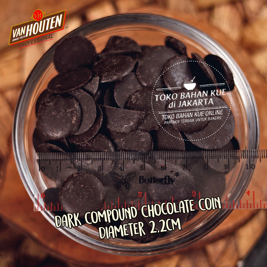 Jual Van Houten Intense Dark Chocolate Compound 100gr BUTTON Cokelat ...