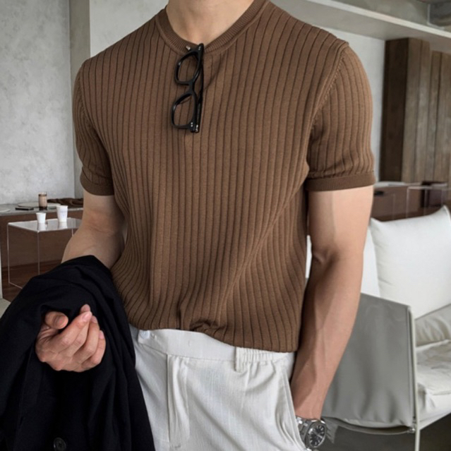 Jual Kaos Polo Casual Slim Fit Trendy Pria Kera Bulat Knit Semi Rajut ...