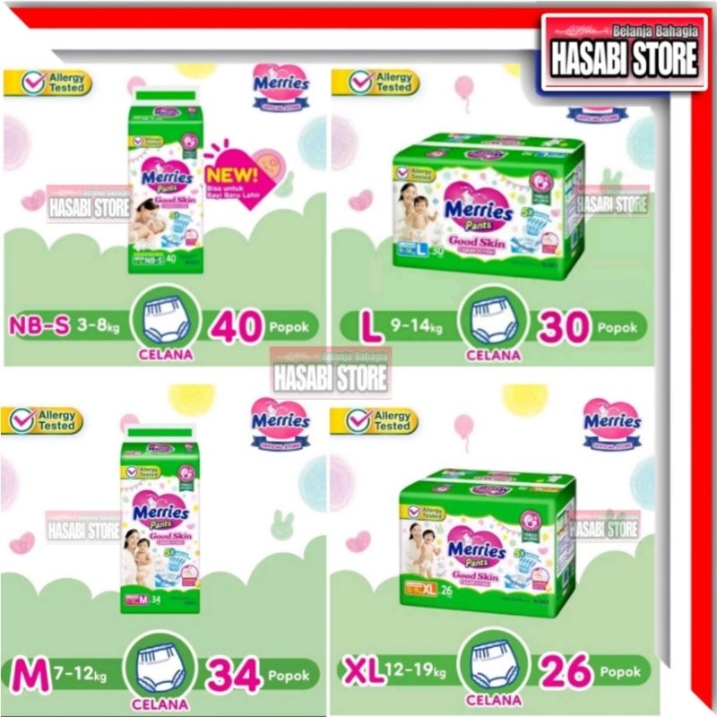Jual MERRIES NB-S40/M34/L30/XL26 Pants - Good Skin Popok Celana Bayi ...
