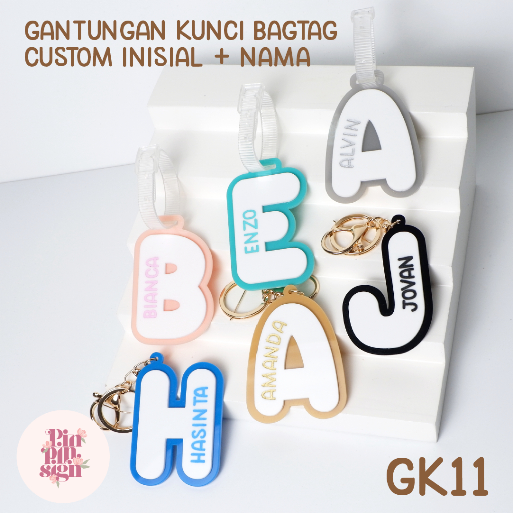 Jual (GK11) Gantungan Kunci / Bag Tag Akrilik Custom Inisial + Nama ...