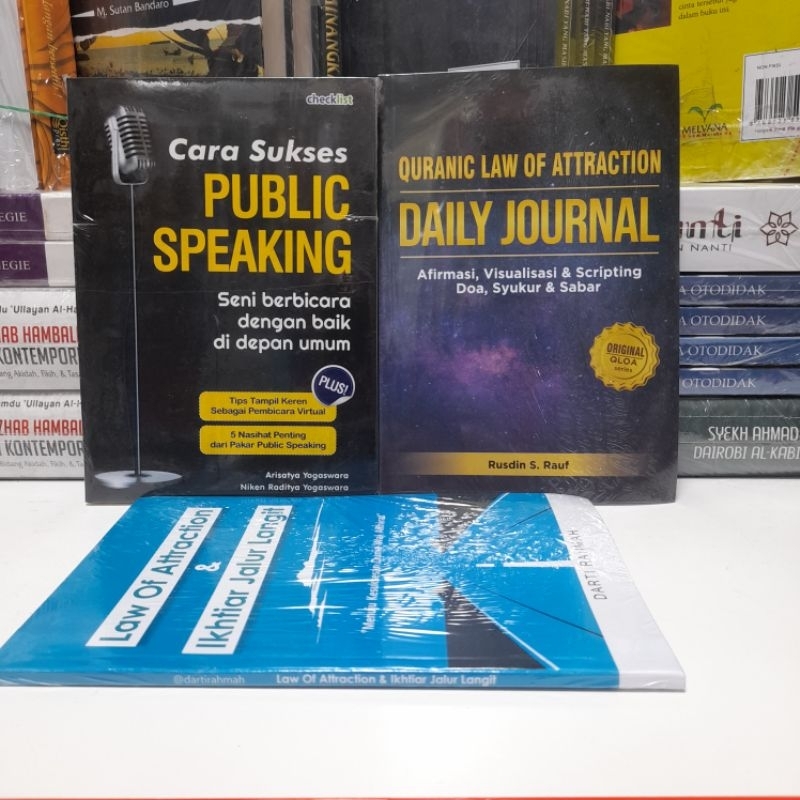 Jual Paket 3 buku public speaking, daily journal, dan law of attraction ikhtiar jalur langit ...